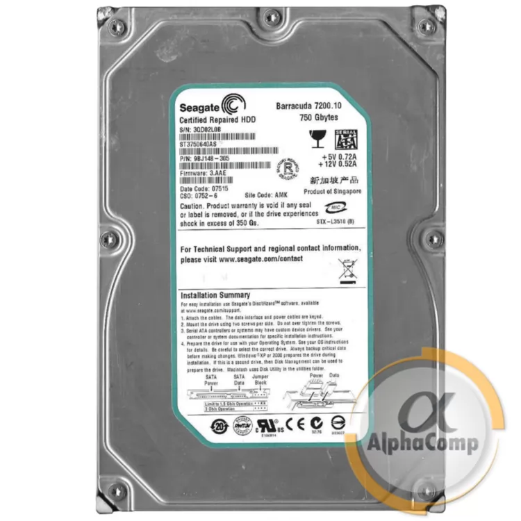 Жесткий диск 3.5" 750Gb Seagate ST3750640AS (32Mb/7200/SATAII) БУ ...